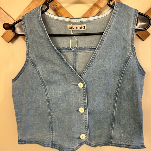 Luvamia | Tops | Luvamia Denim Blue Crop Top | Poshmark